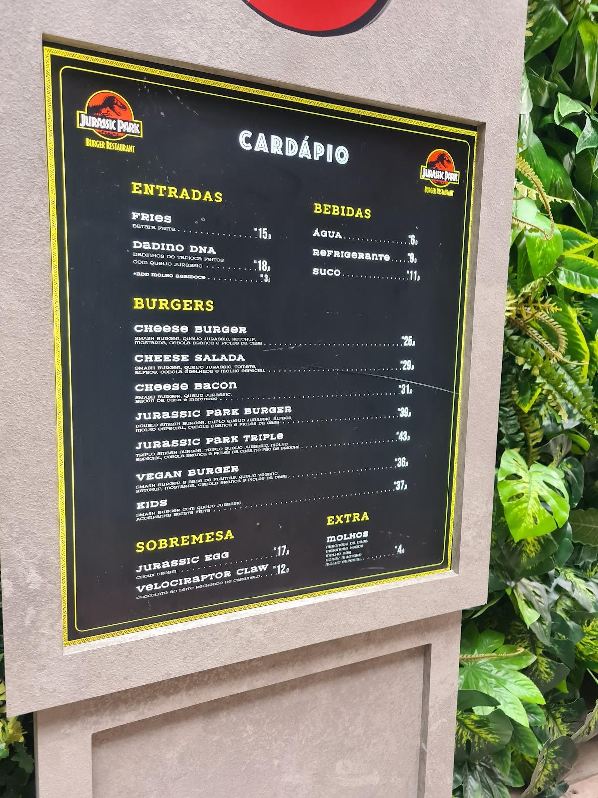 Carta de Jurassic Park Burger Restaurant, São Paulo