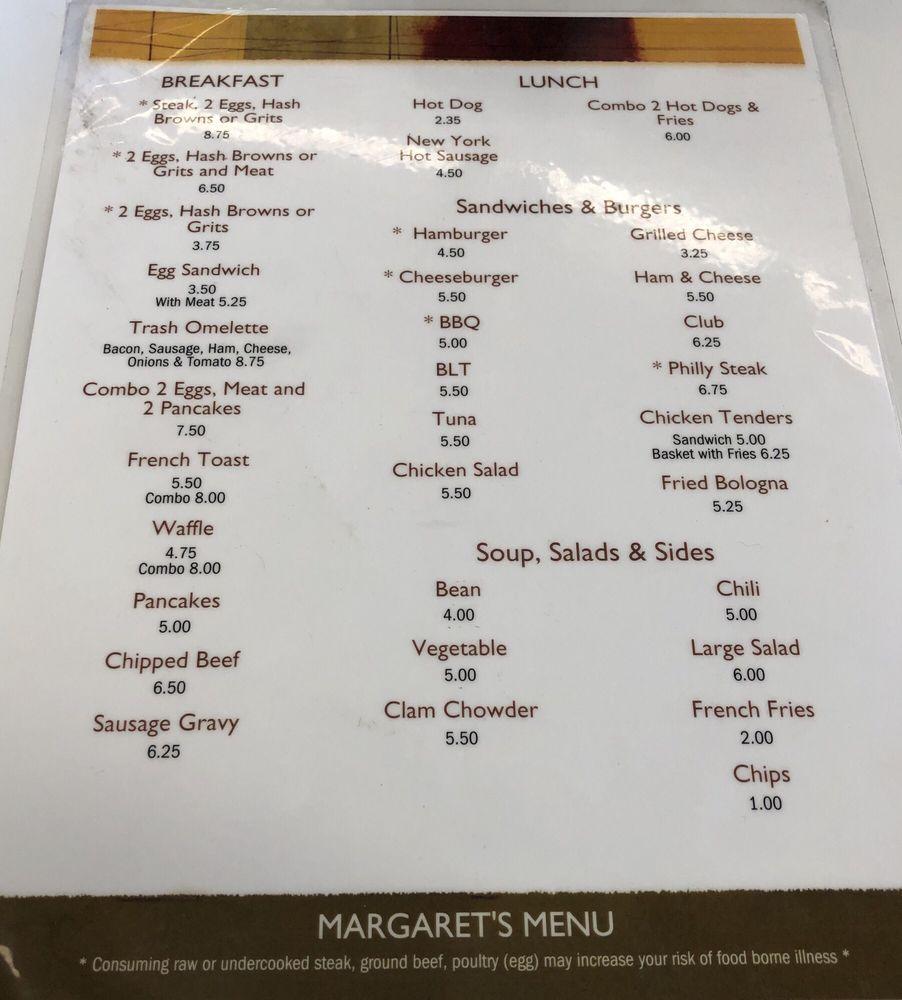 Menu at Margaret's restaurant, Virginia Beach