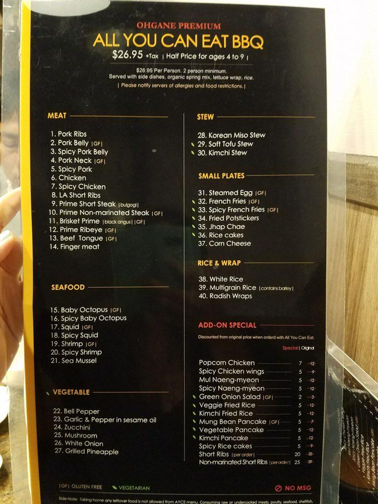 Menu at Ohgane Korean BBQ Concord, Concord