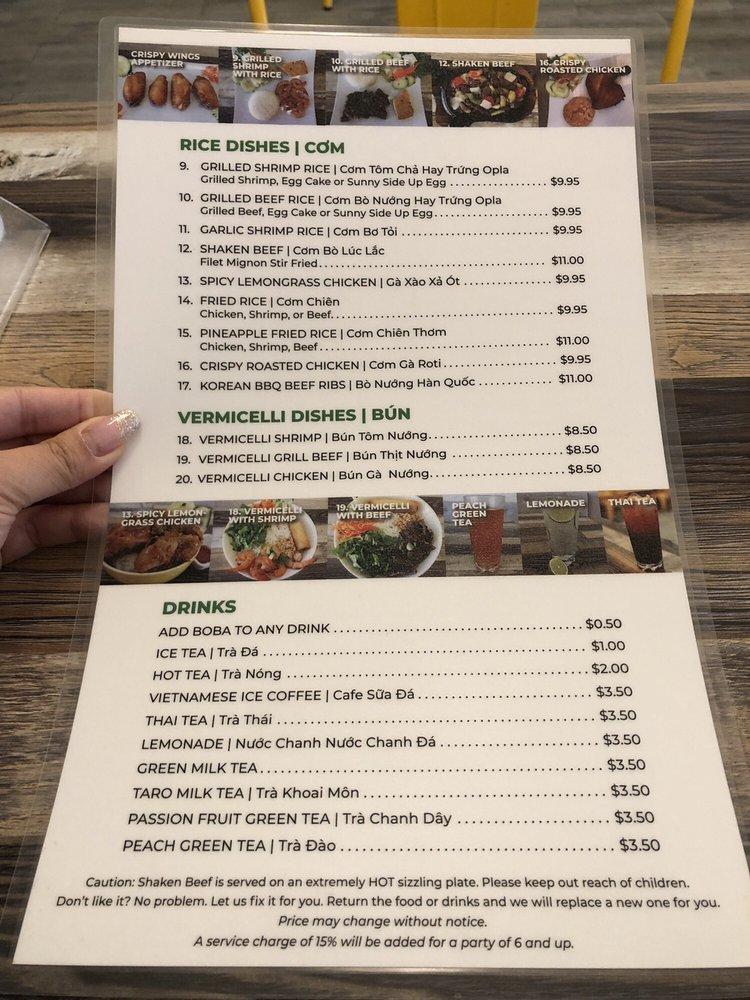 Menu at Pho Noon restaurant, San Bernardino