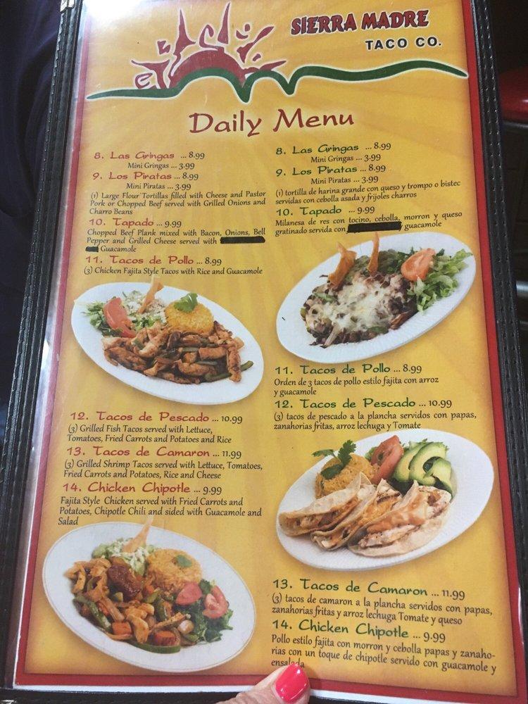 Menu at Sierra Madre Taco Co. restaurant, Cypress, Louetta Rd #216