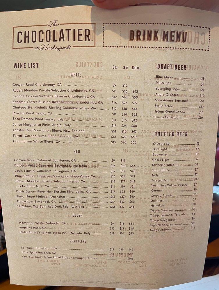 Carta del pub y bar The Chocolatier, Hershey