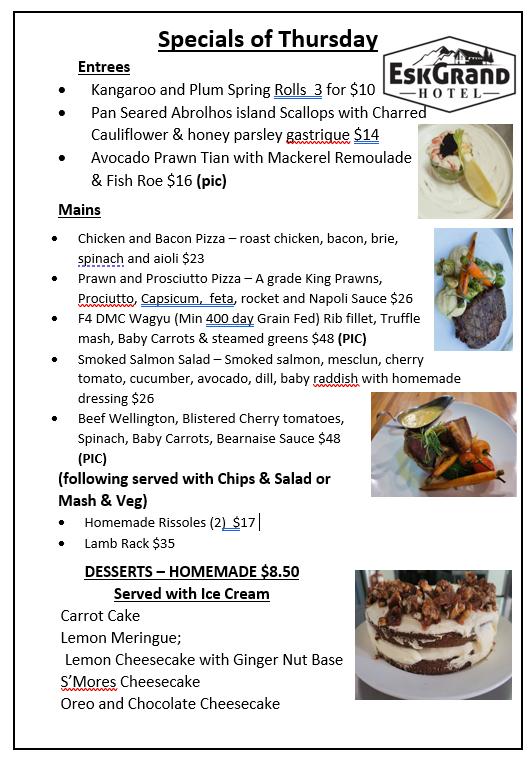 Menu at Esk Grand Hotel pub & bar, Esk