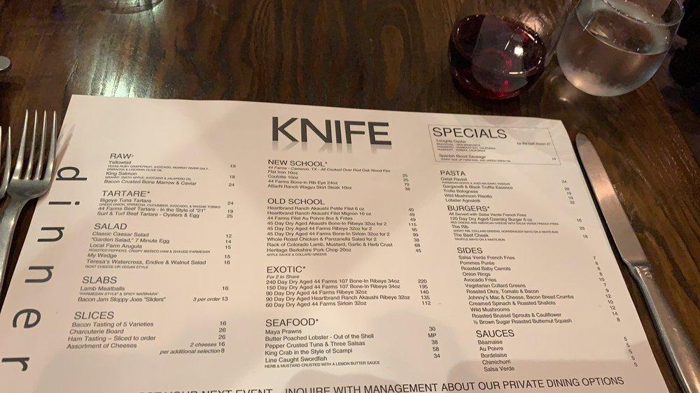 Menu at Knife Steakhouse, Plano, W Park Blvd