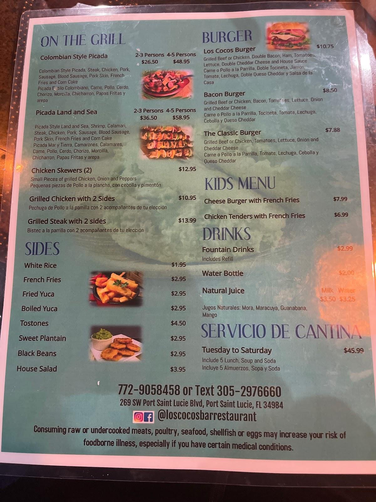 Menu at Los Cocos Restaurant & Bar, Port St. Lucie