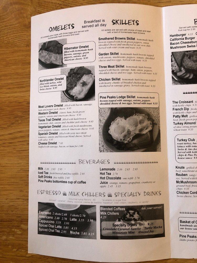 Menu at Pine Peaks Restaurant, Crosslake