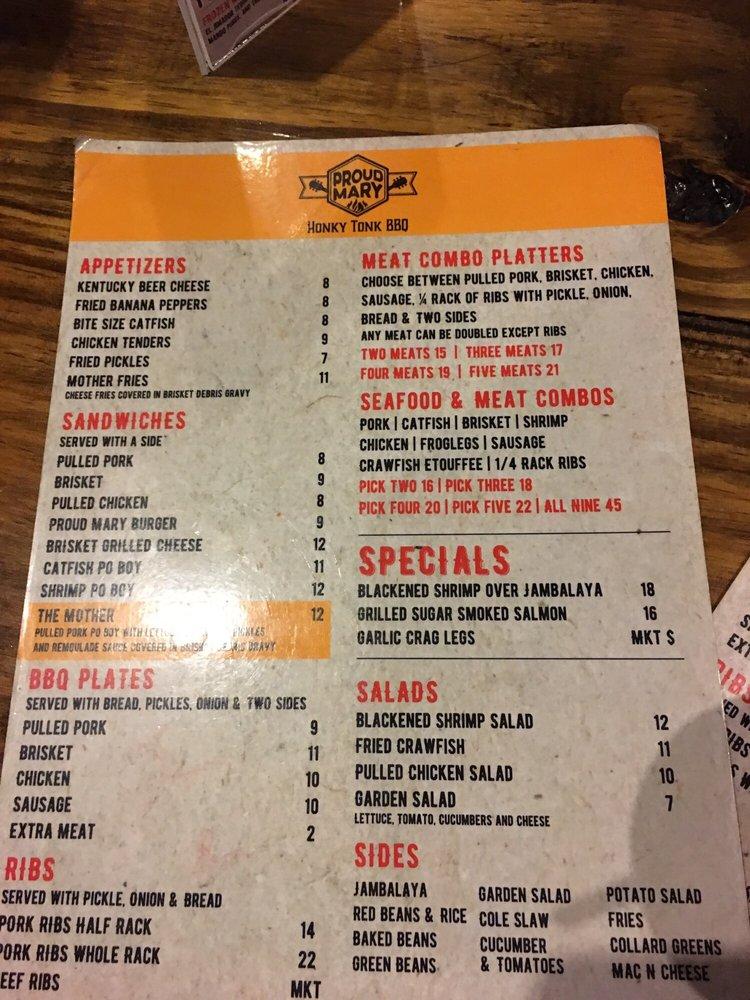 Menu at Proud Mary BBQ, Lexington