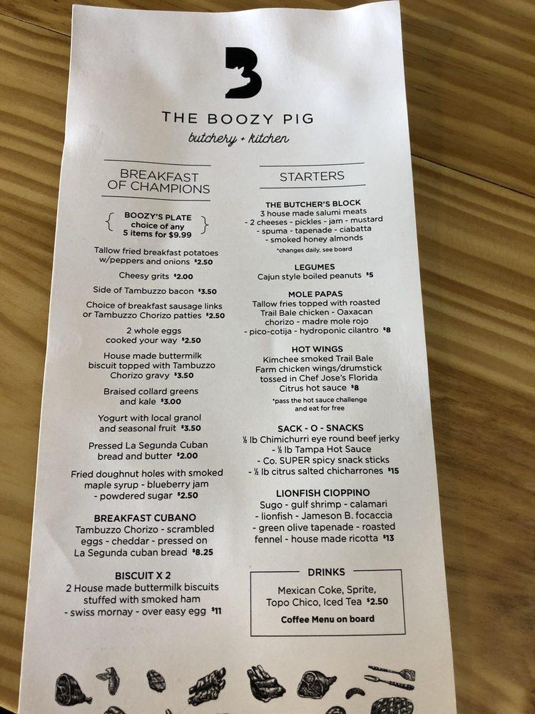 Menu at The Boozy Pig restaurant, Tampa, 3255 W Cypress St
