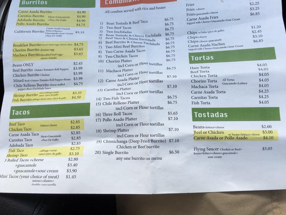 Menu at Albertacos restaurant, Blythe, 370 S Lovekin Blvd
