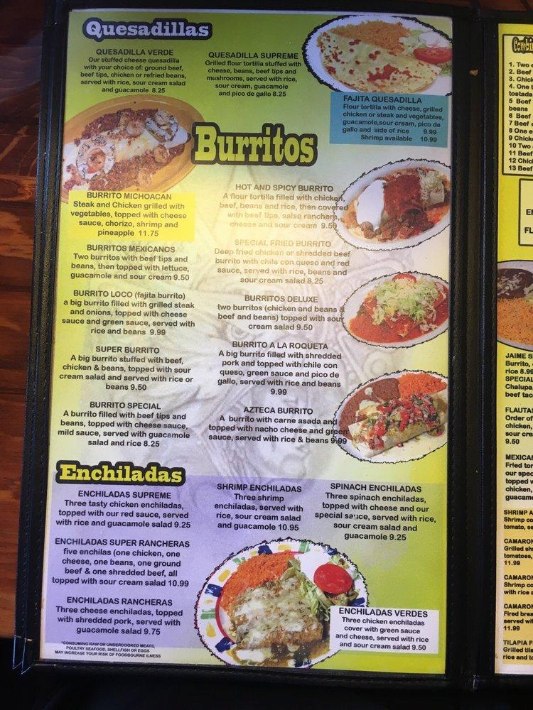 Menu at Azteca Mexican Restaurant, Akron