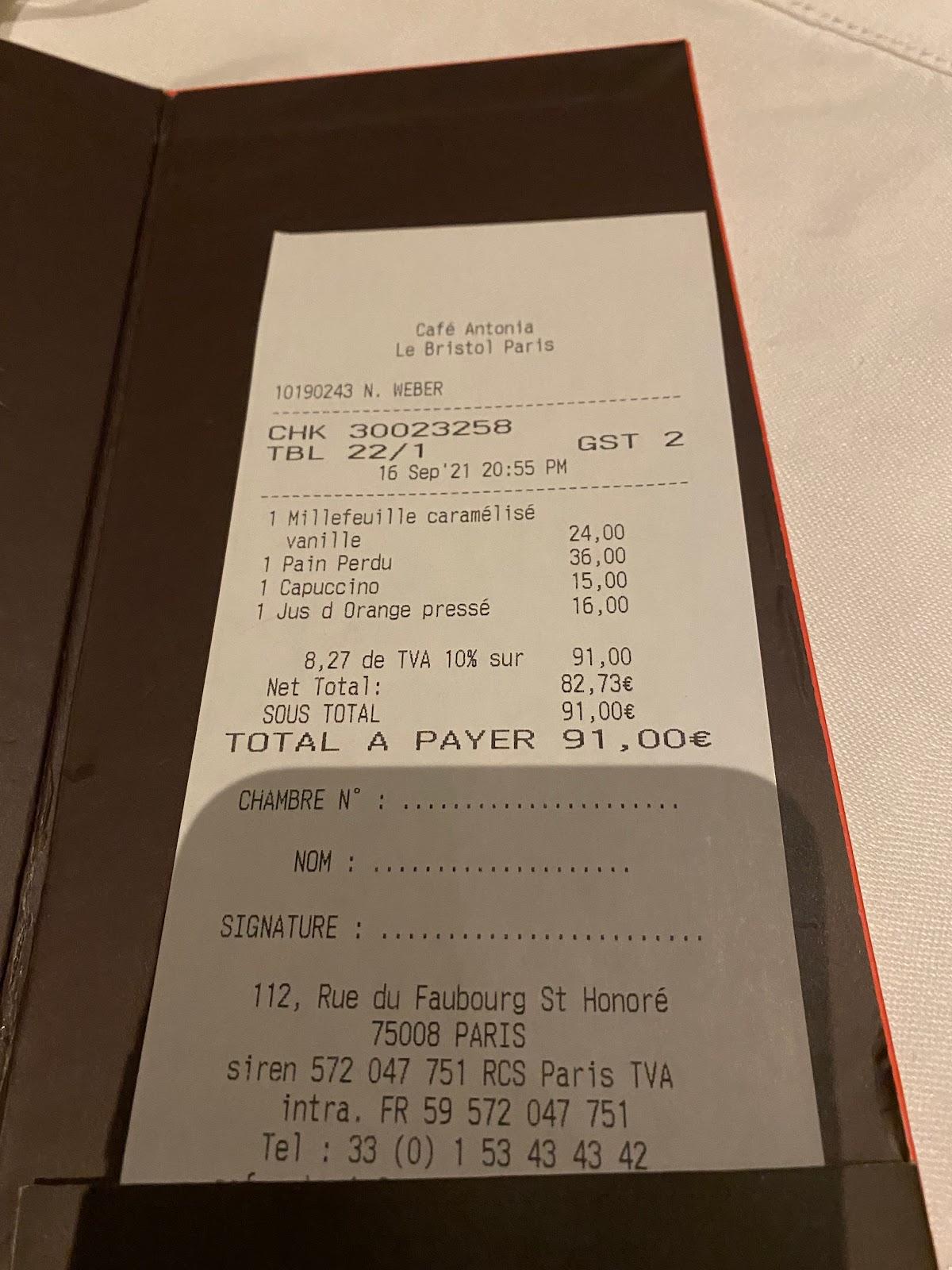 Menu at Café Antonia, Paris