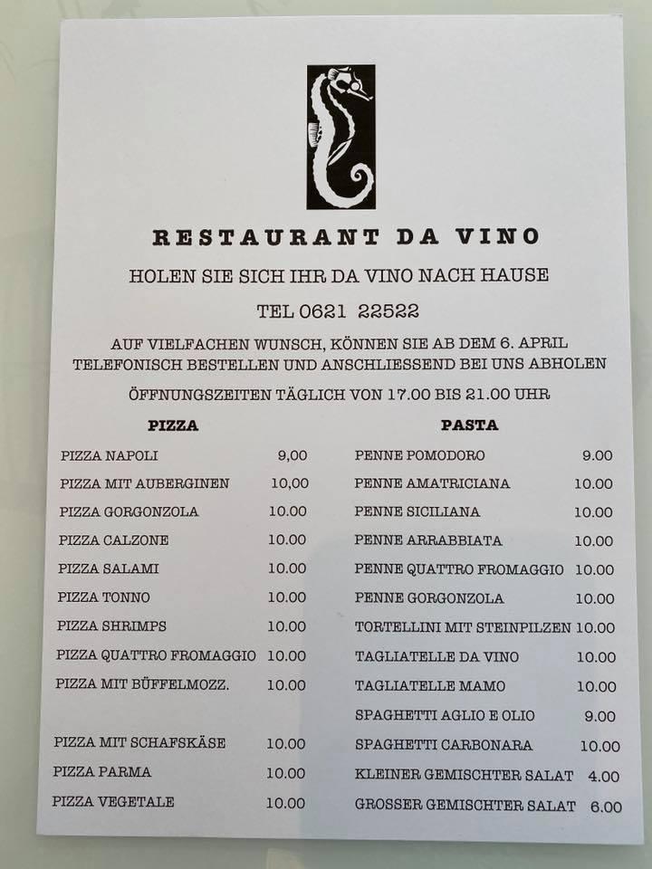 Menu at Da Vino restaurant, Mannheim, S6 20