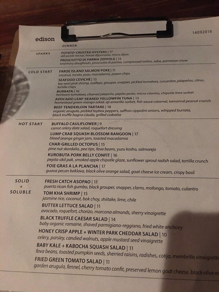 Menu at Edison: Food+Drink Lab pub & bar, Tampa