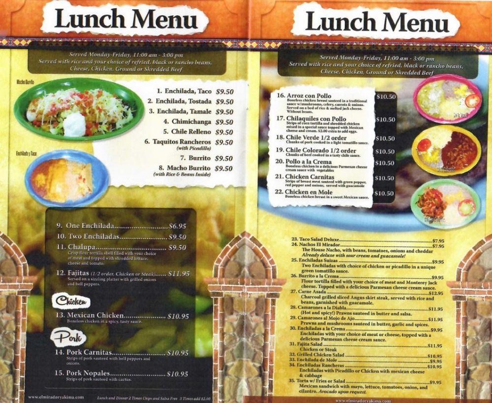 Menu at El Mirador Express restaurant, Yakima, 418 W Walnut St