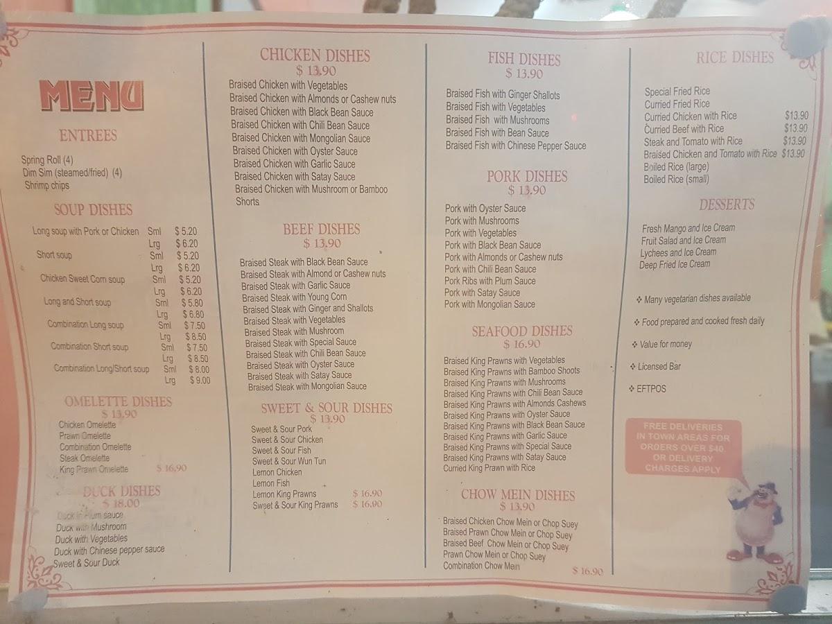 Menu at Golden Mine restaurant, Charters Towers