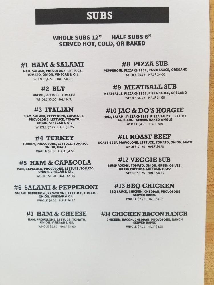 Menu at Jac & Do's Pizza pizzeria, Findlay, W Trenton Ave