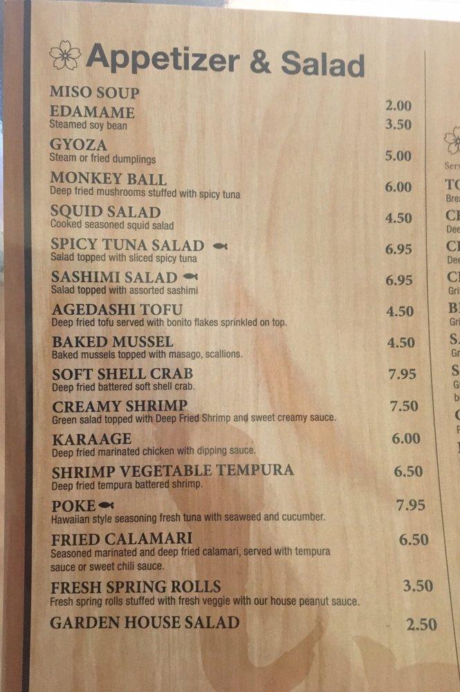 Menu at Little Kyoto restaurant, Hayden