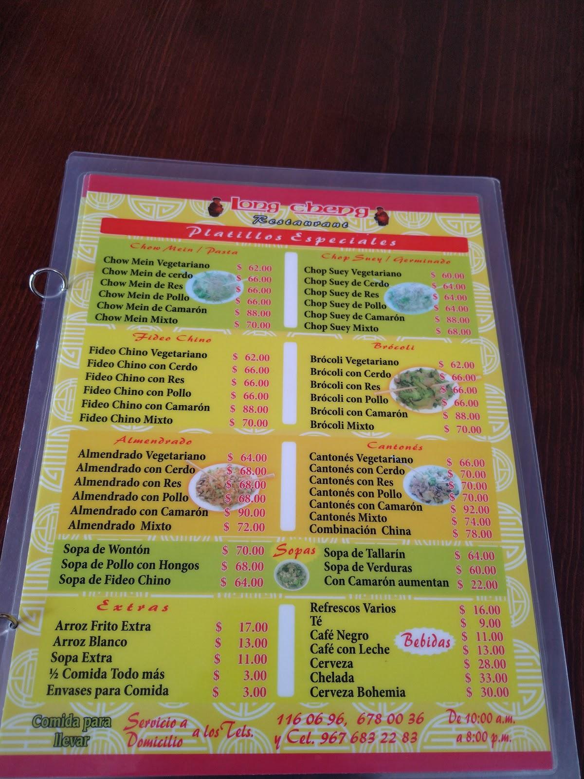 Menu at Long Cheng restaurant, San Cristóbal de las Casas, Calle Diego ...