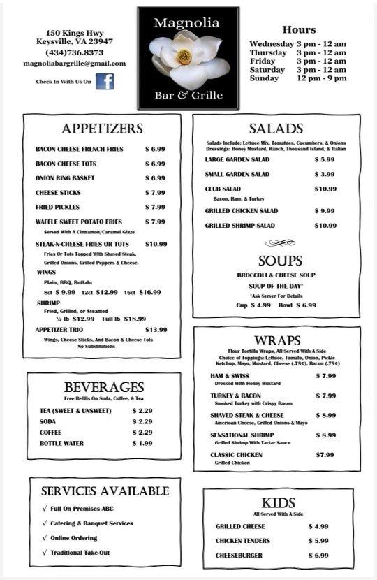 Menu at Magnolia Bar & Grille, USA
