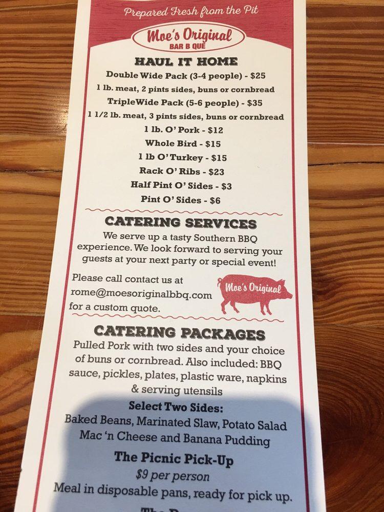 Menu at Moe's Original BBQ - Rome, Rome