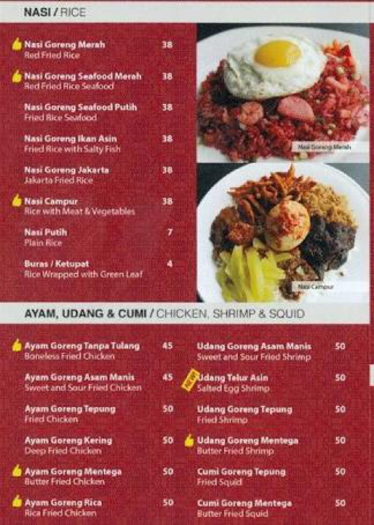 Menu at Pelangi Seafood Menteng restaurant, Jakarta, Jl. Johar No.16 18