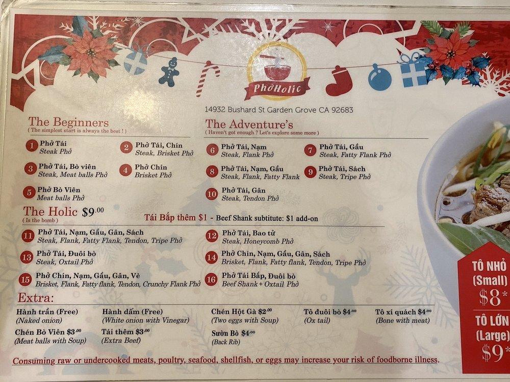 Menu at Phởholic restaurant, Westminster, Bushard St