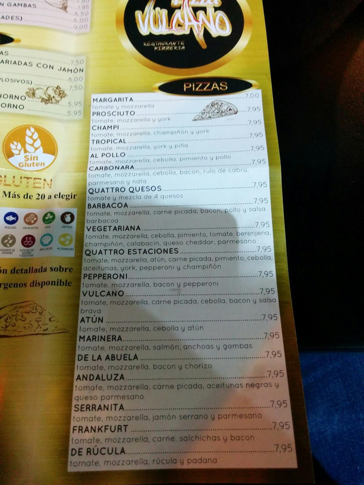 Carta del restaurante Hamburguesas Vulcano, Punta Umbría