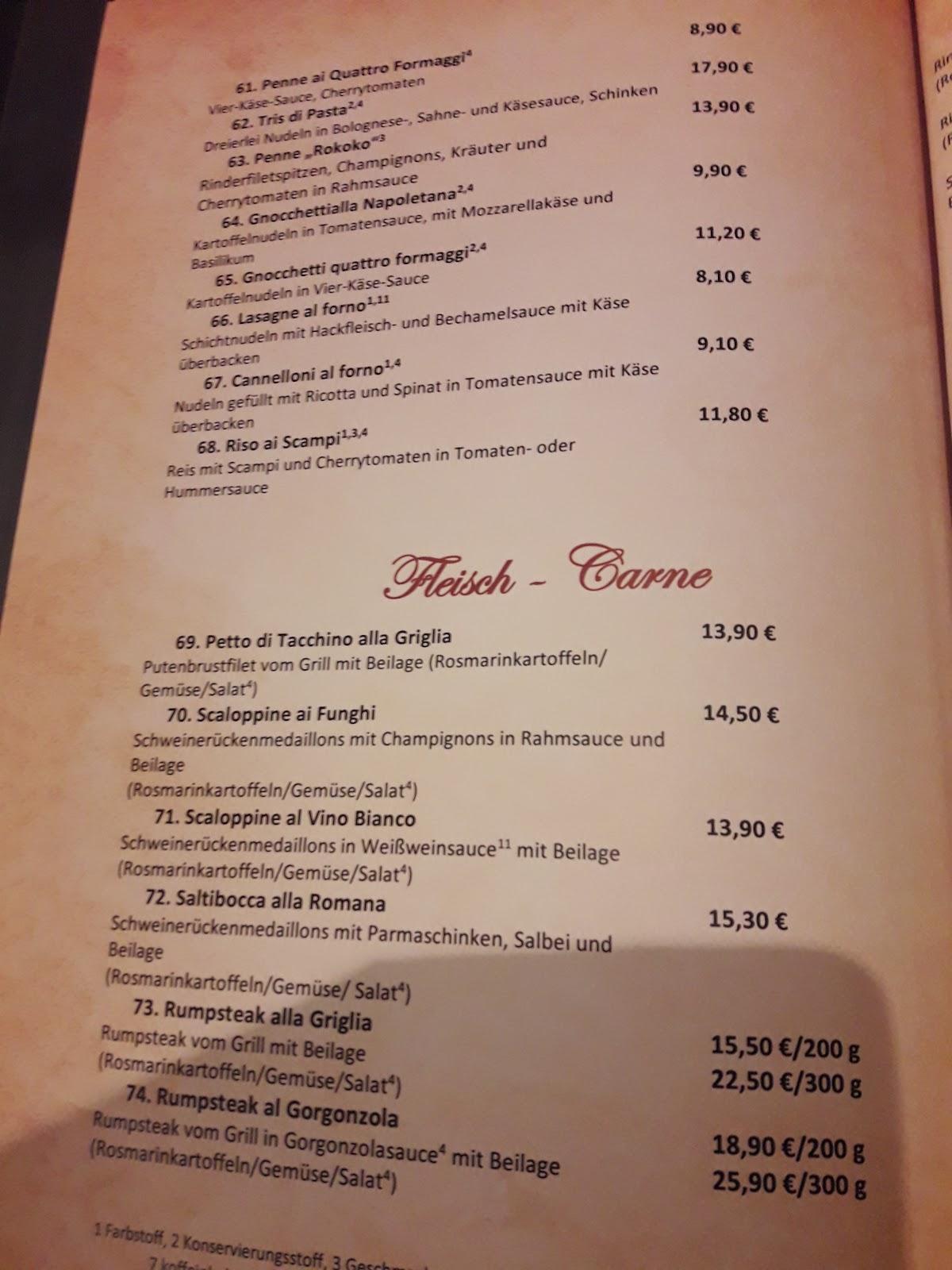 Speisekarte von Restaurant Rokoko, Veitshöchheim