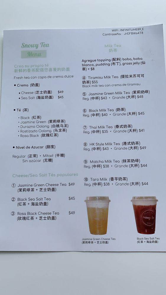 Menu at Snowy Tea desserts, Tijuana