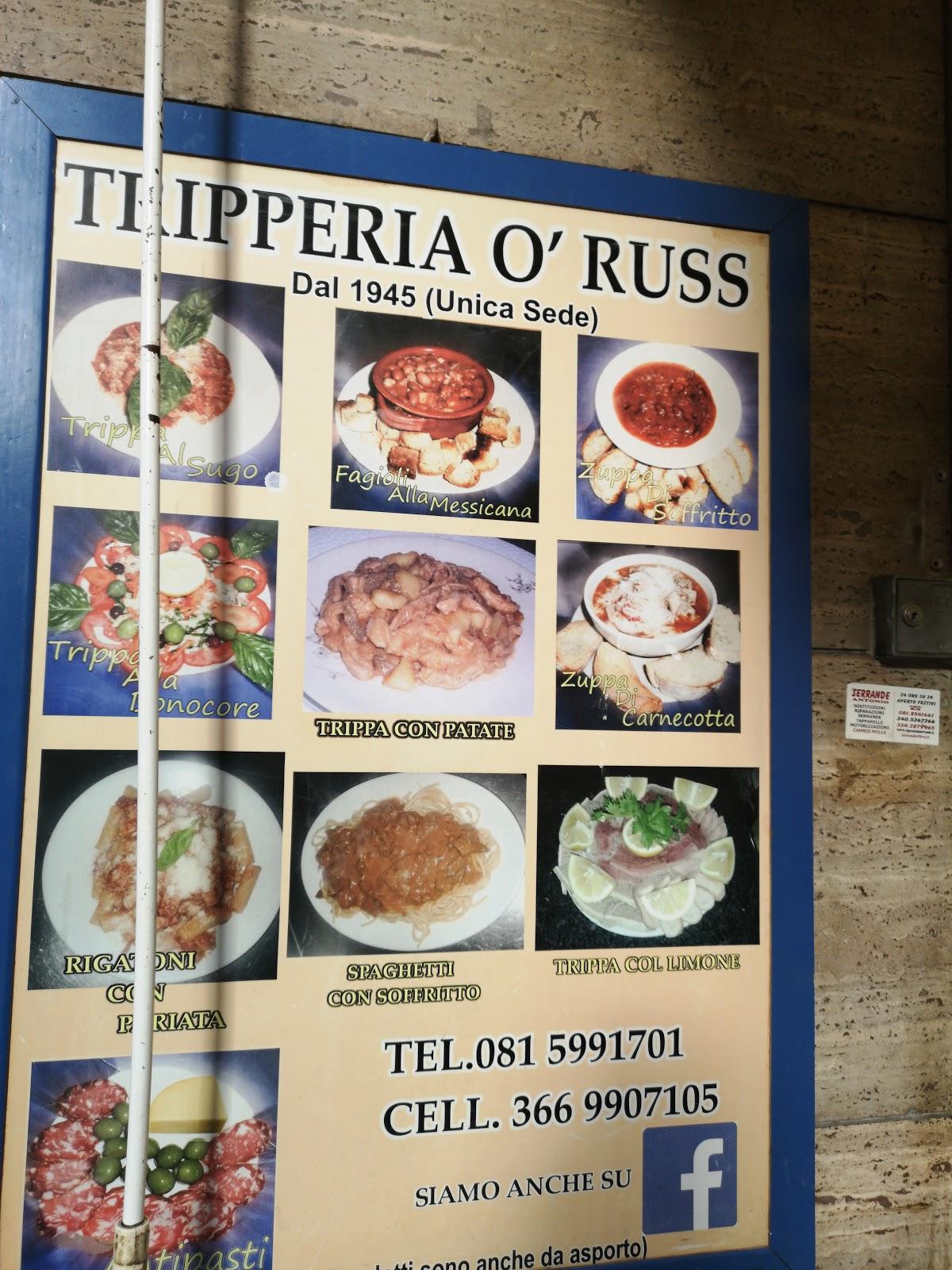 Carta del restaurante Tripperia O'Russ Napoli, Napoles