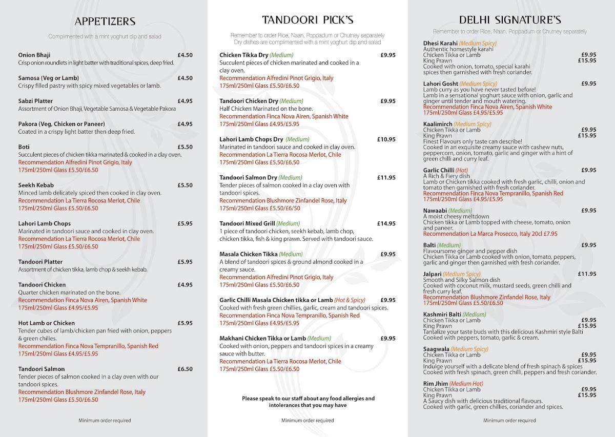 Menu at Delhi Nights restaurant, Alfreton