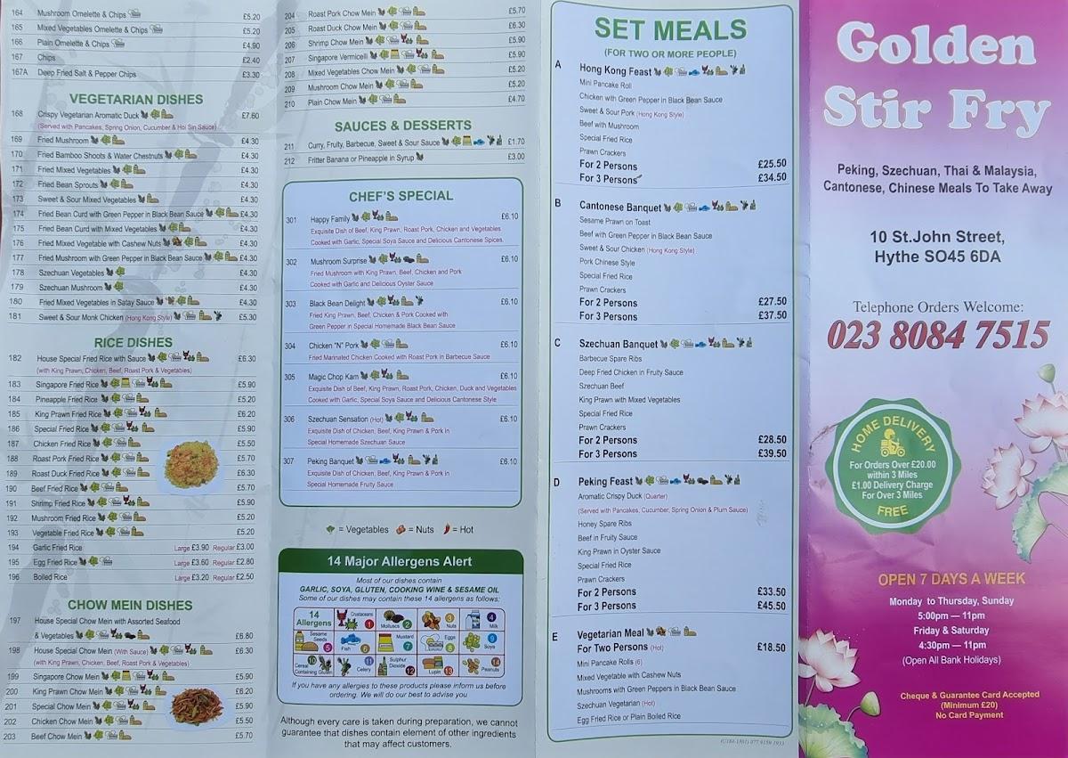 Menu at Golden Stir Fry restaurant, Southampton