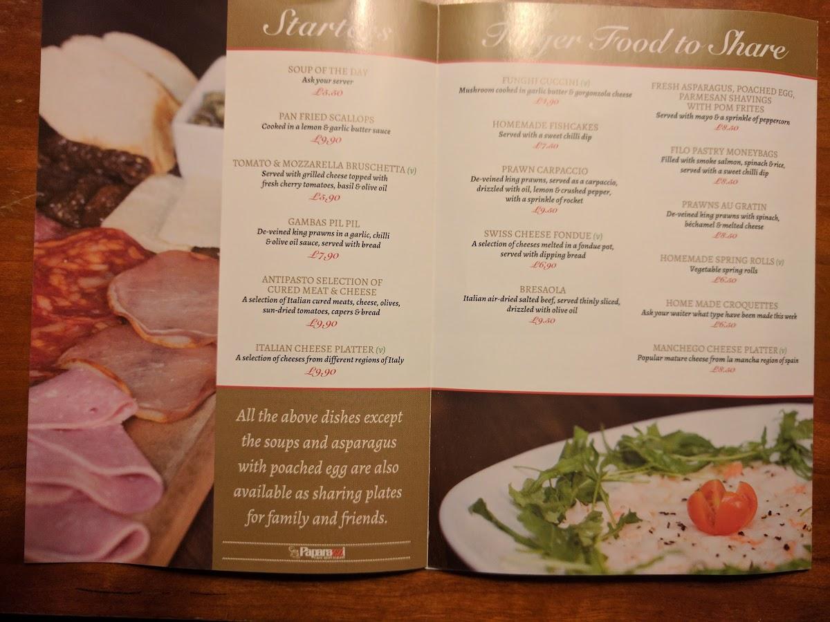 Menu at Paparazzi Steakhouse, Gibraltar