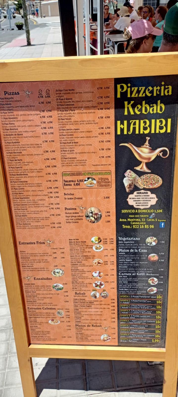 Menu at Pizzería Kebab Habibi - kebab en Candelaria, Candelaria