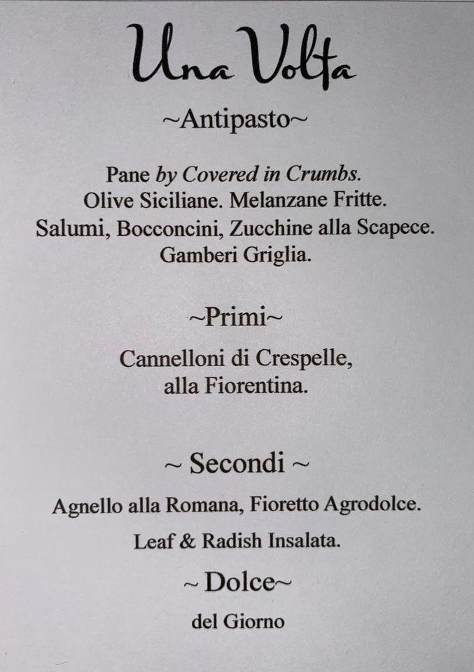 Menu at Una Volta restaurant, Newcastle