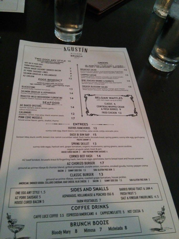 Menu at Agustin Kitchen pub & bar, Tucson