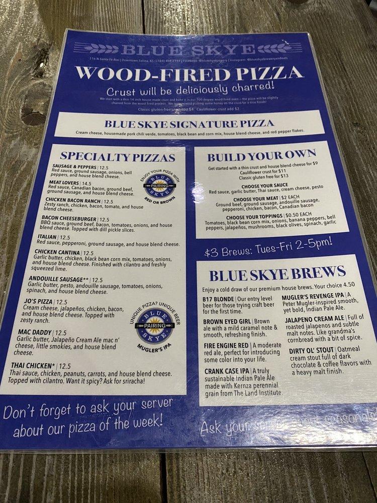 Menu at Blue Skye Brewery and Eats pub & bar, Salina