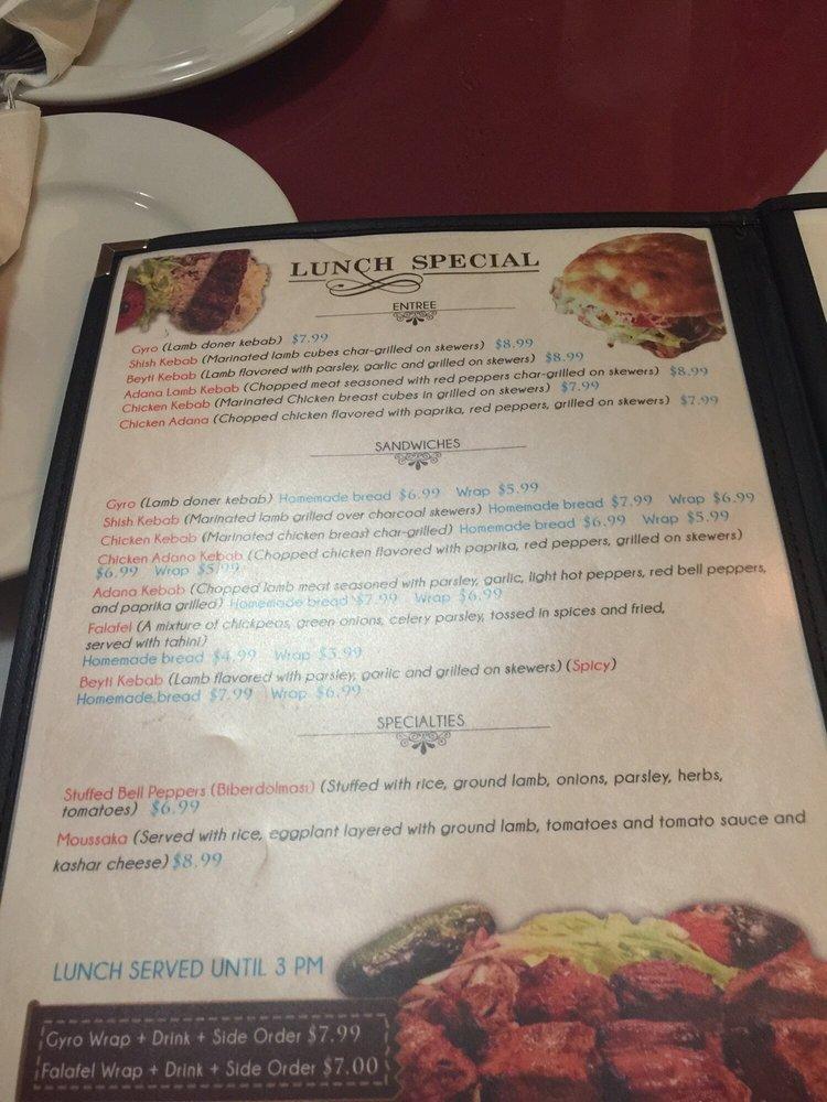 Menu at Cappadocia Turkish Cuisine restaurant, Orlando