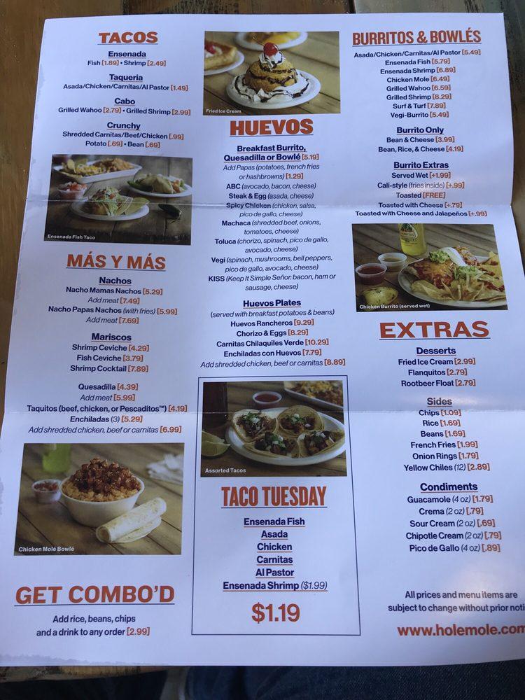Menu at Holé Molé restaurant, Costa Mesa, Adams Ave unit b