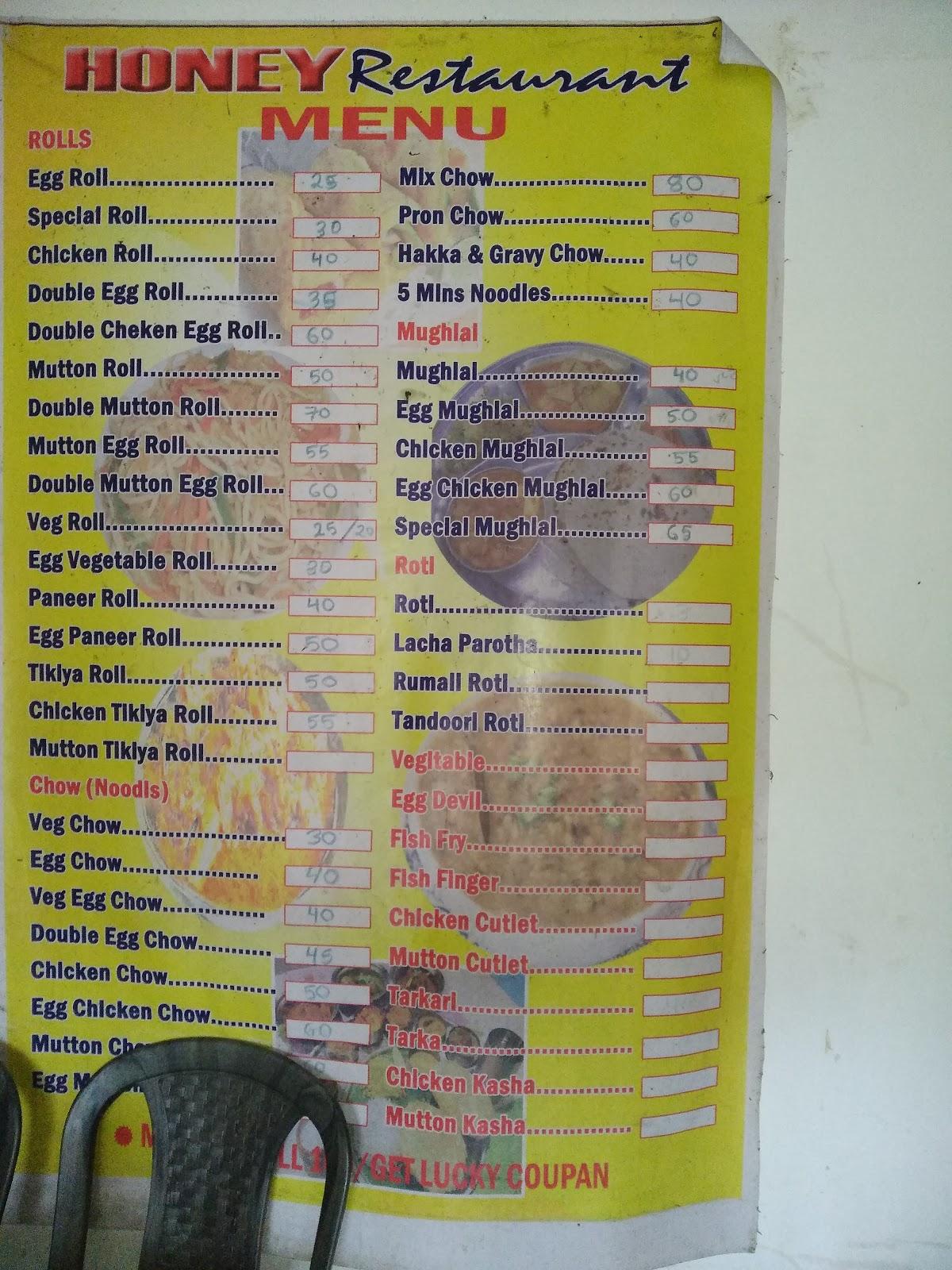 Menu at Honey Hotel & Restaurant, Howrah