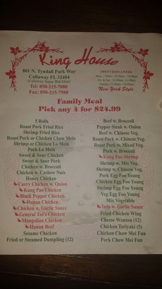 Menu at King House restaurant, Panama City