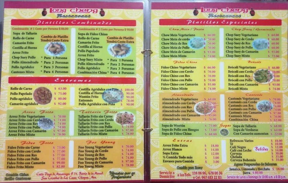 Menu at Long Cheng restaurant, San Cristóbal de las Casas, Calle Diego ...