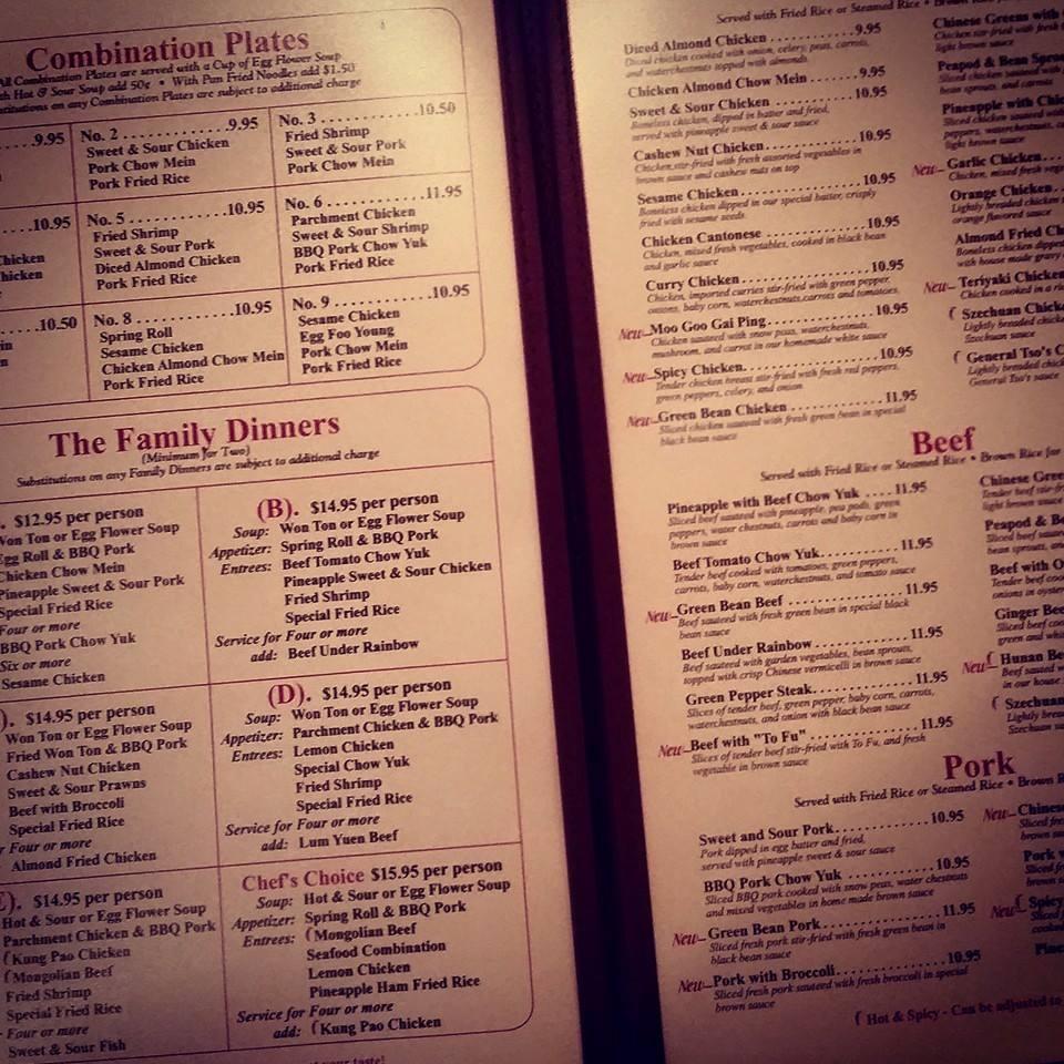 Menu at Lum-Yuen Restaurant, Salem