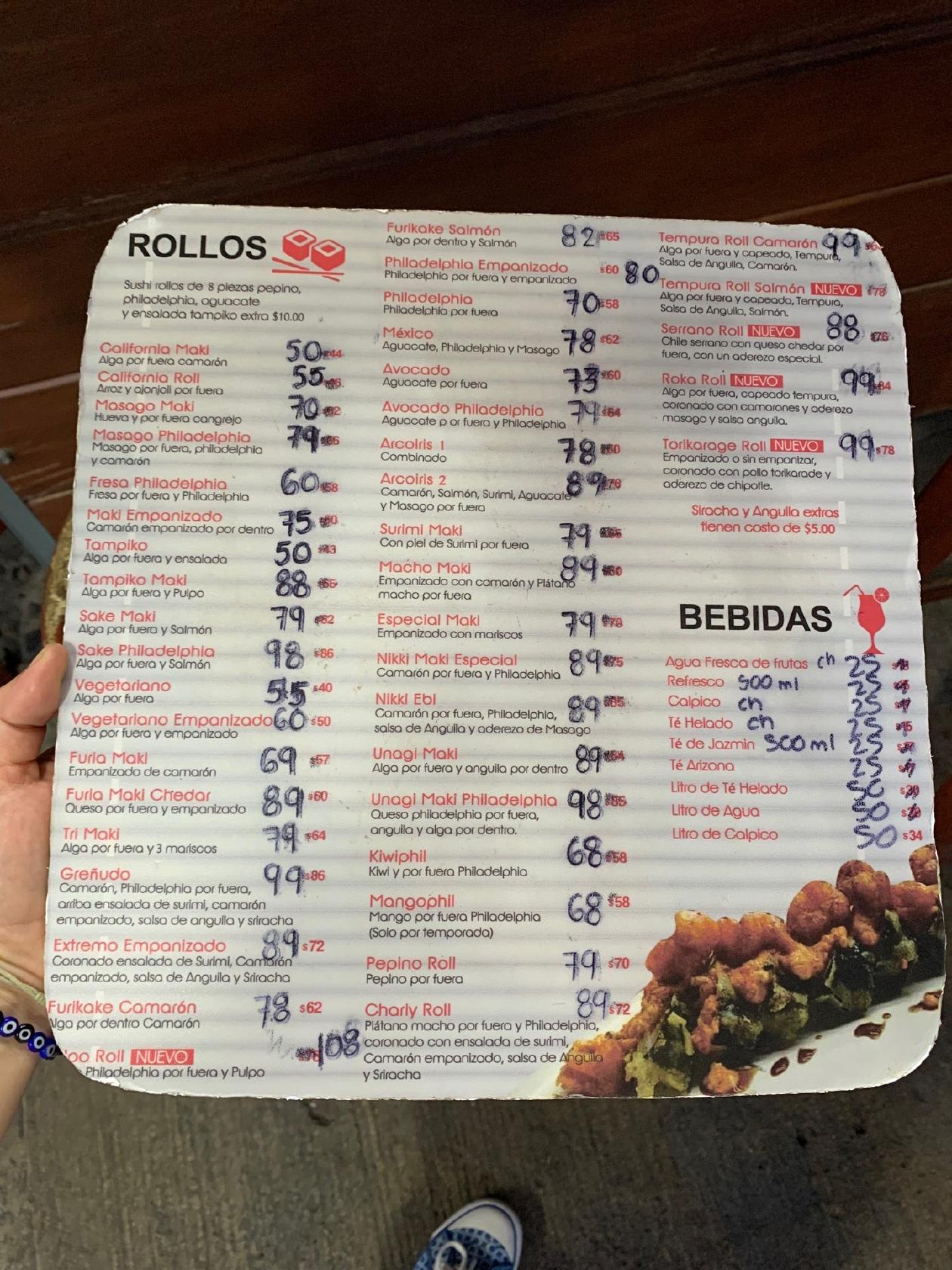 Carta del restaurante Nikki Sushi, Guadalajara