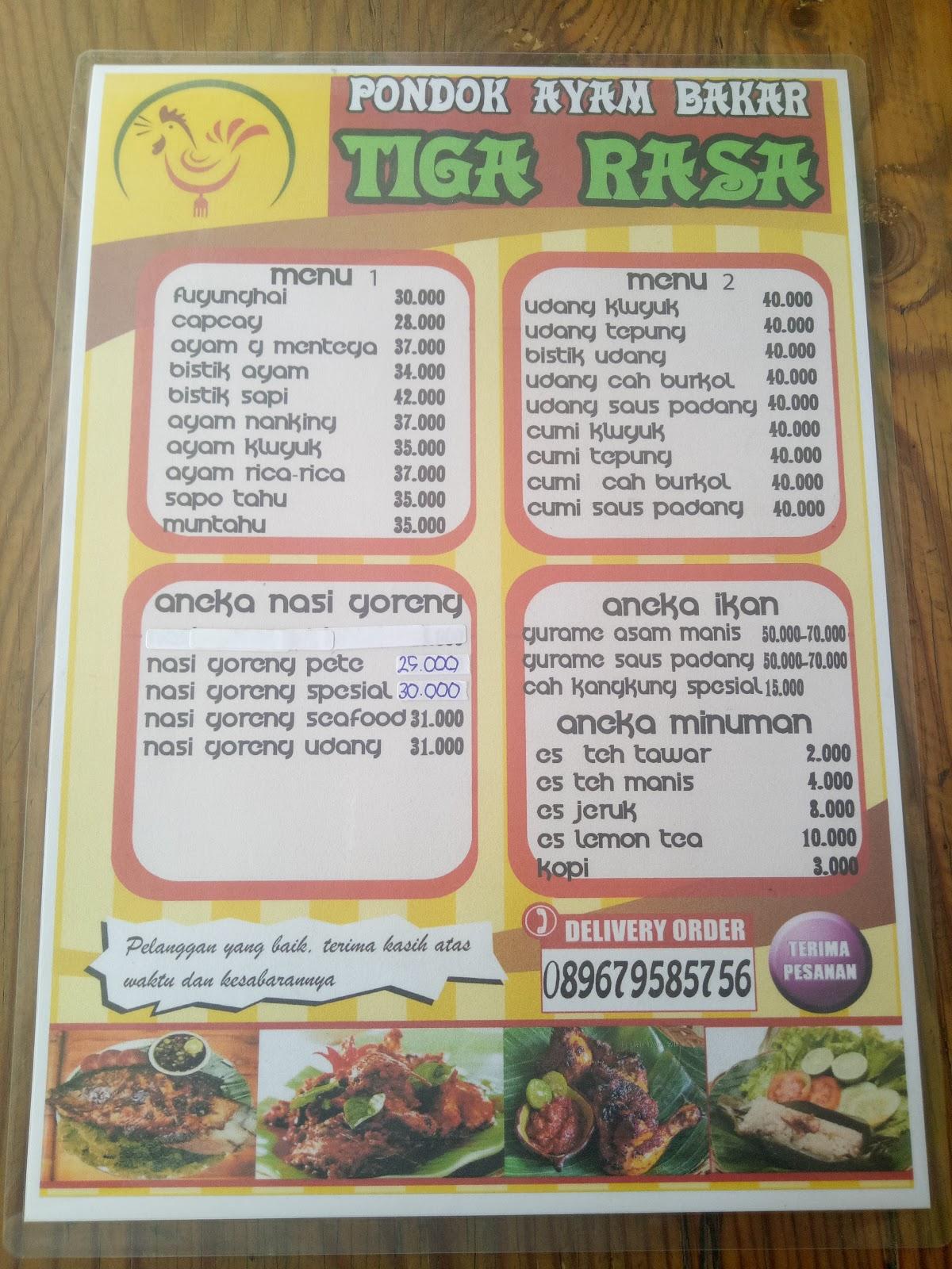 Menu at Pondok Ayam Bakar Tiga Rasa restaurant, Suradita