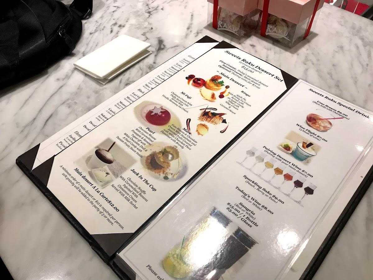 Menu at Raku restaurant, Las Vegas