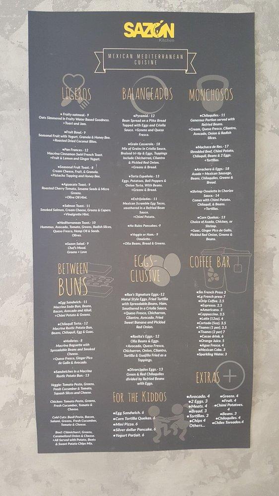 Menu at Sazon Kitchen restaurant, Seattle