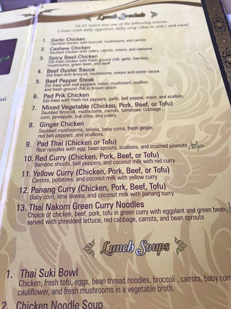 Menu at Siam Cuisine restaurant, Truckee