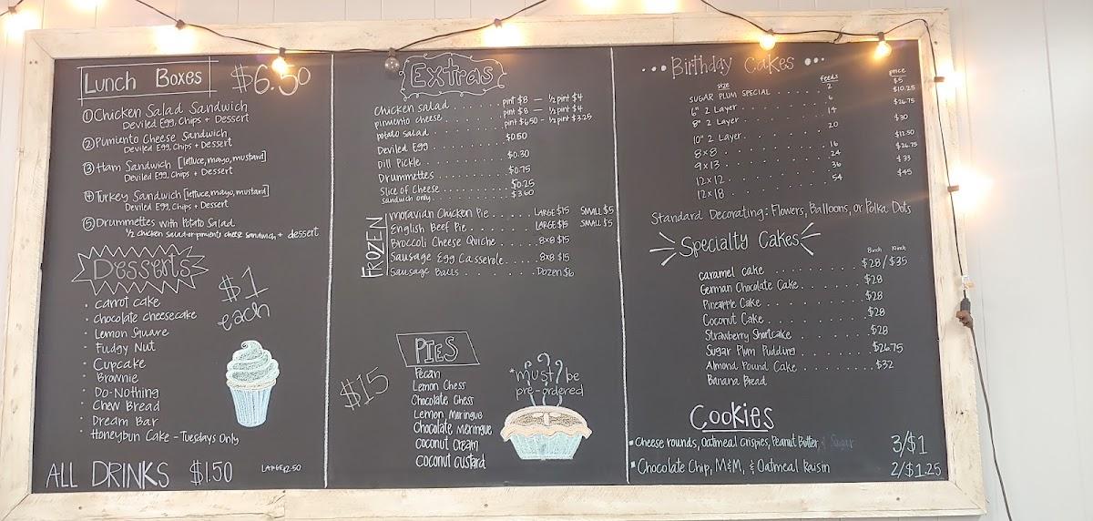 Menu at Sugar Plum Shoppe restaurant, Wilson, 117 Nash St N W