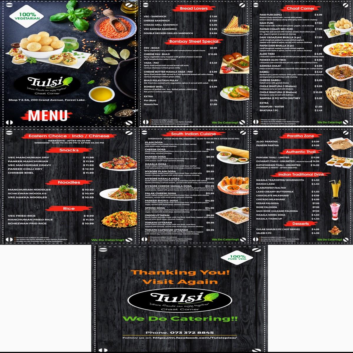 Menu at Tulsi Restaurant & Chaat, Forest Lake